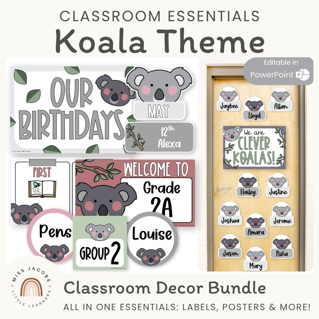 Koala Classroom Decor Bundle, Calm Nature Theme Decor Set, Editable ...