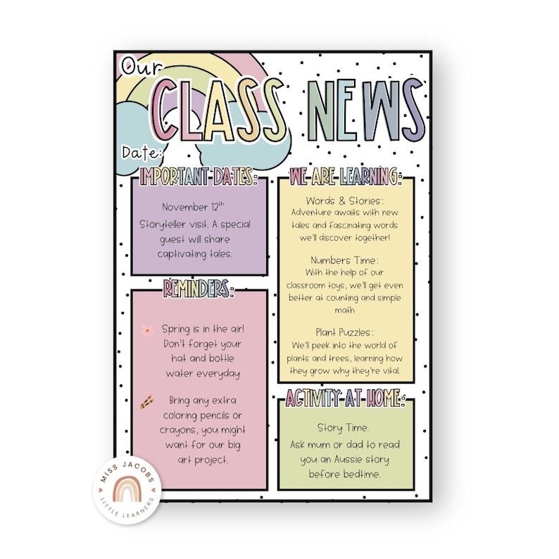Classroom Newsletter Templates | Editable | Spotty Pastels Classroom ...