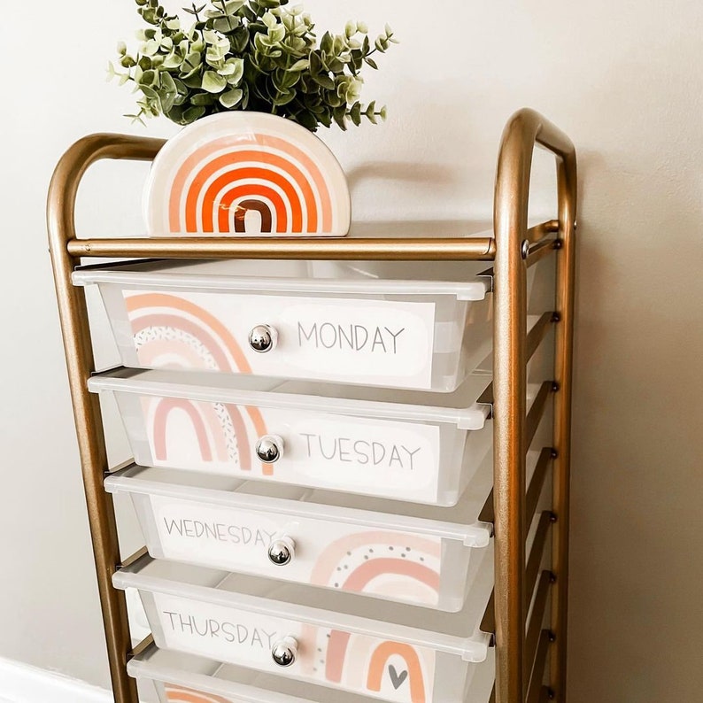 BOHO RAINBOW Teacher Rolling Cart Labels Editable Neutral - Etsy