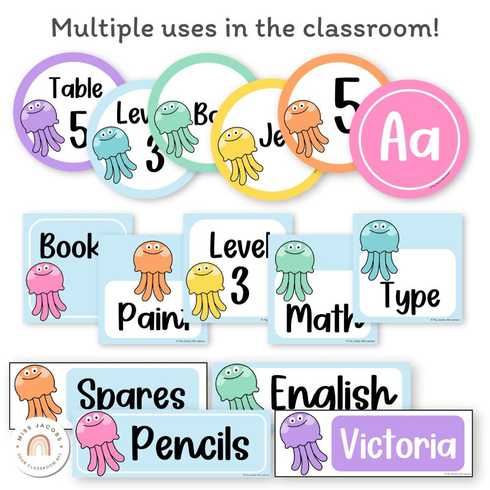 Ocean Jellyfish Classroom Decor Bundle, Calm Theme Pastel Teacher ...