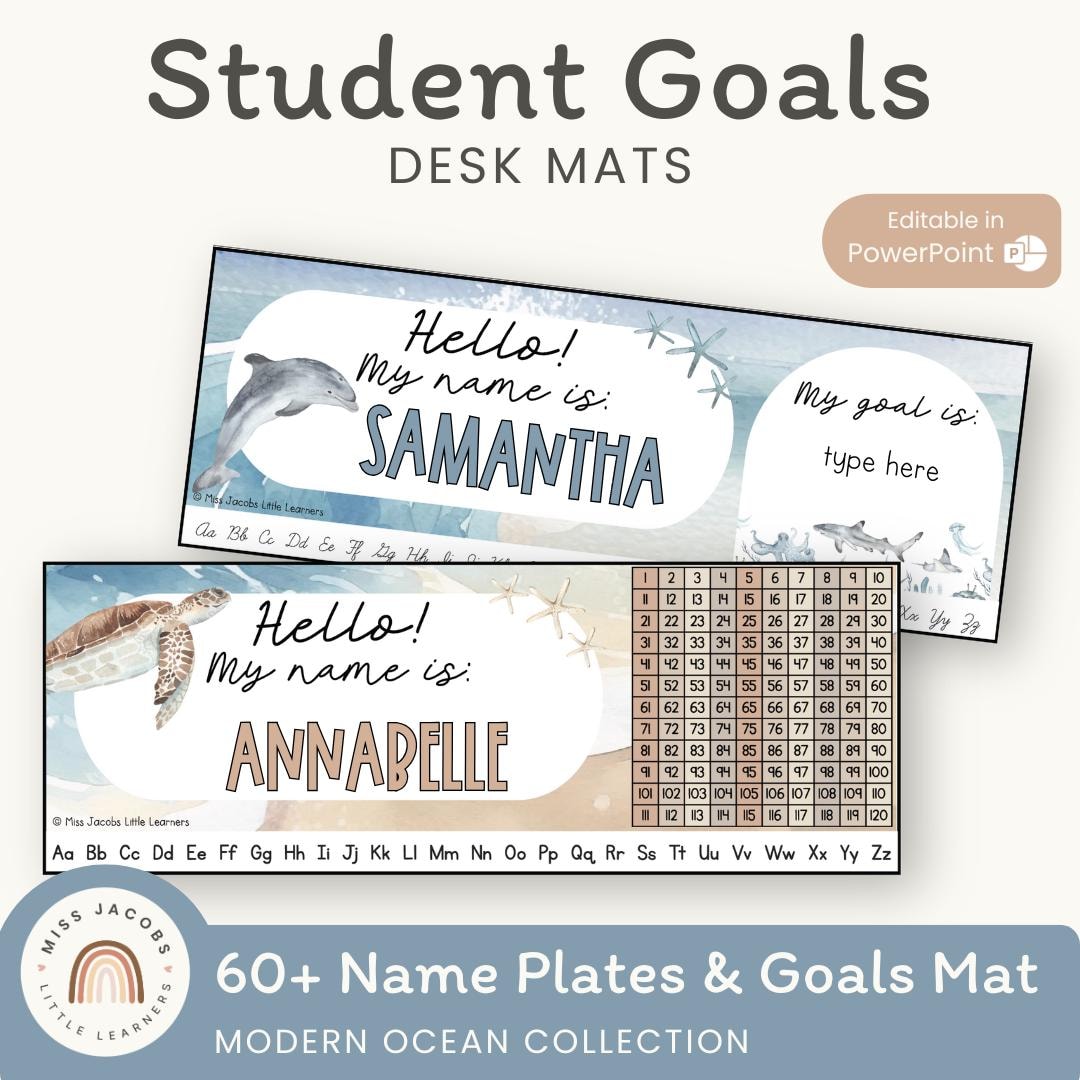 Student Name Tags & Goals Desk Plates | Modern Ocean Classroom Decor ...