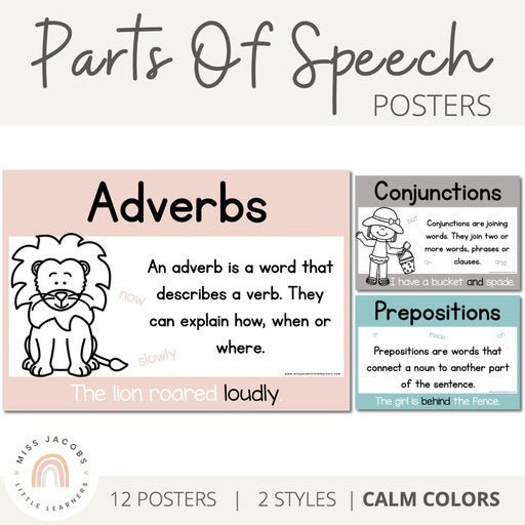 CALM COLORS Parts of Speech Posters | English Posters | Modern Rainbow ...