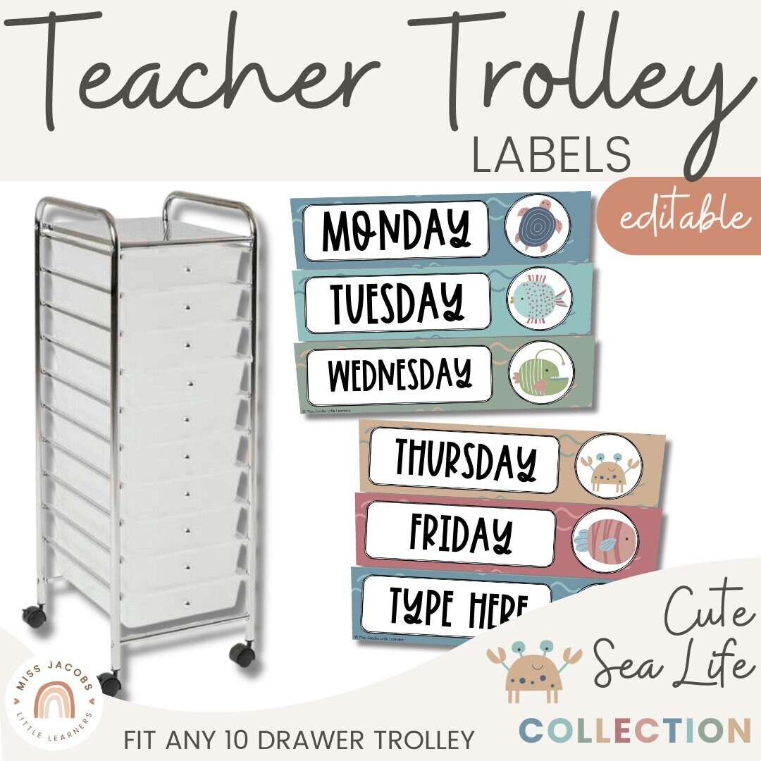 Rolling Cart Labels, Teacher Drawer Trolley Cart Editable Labels ...