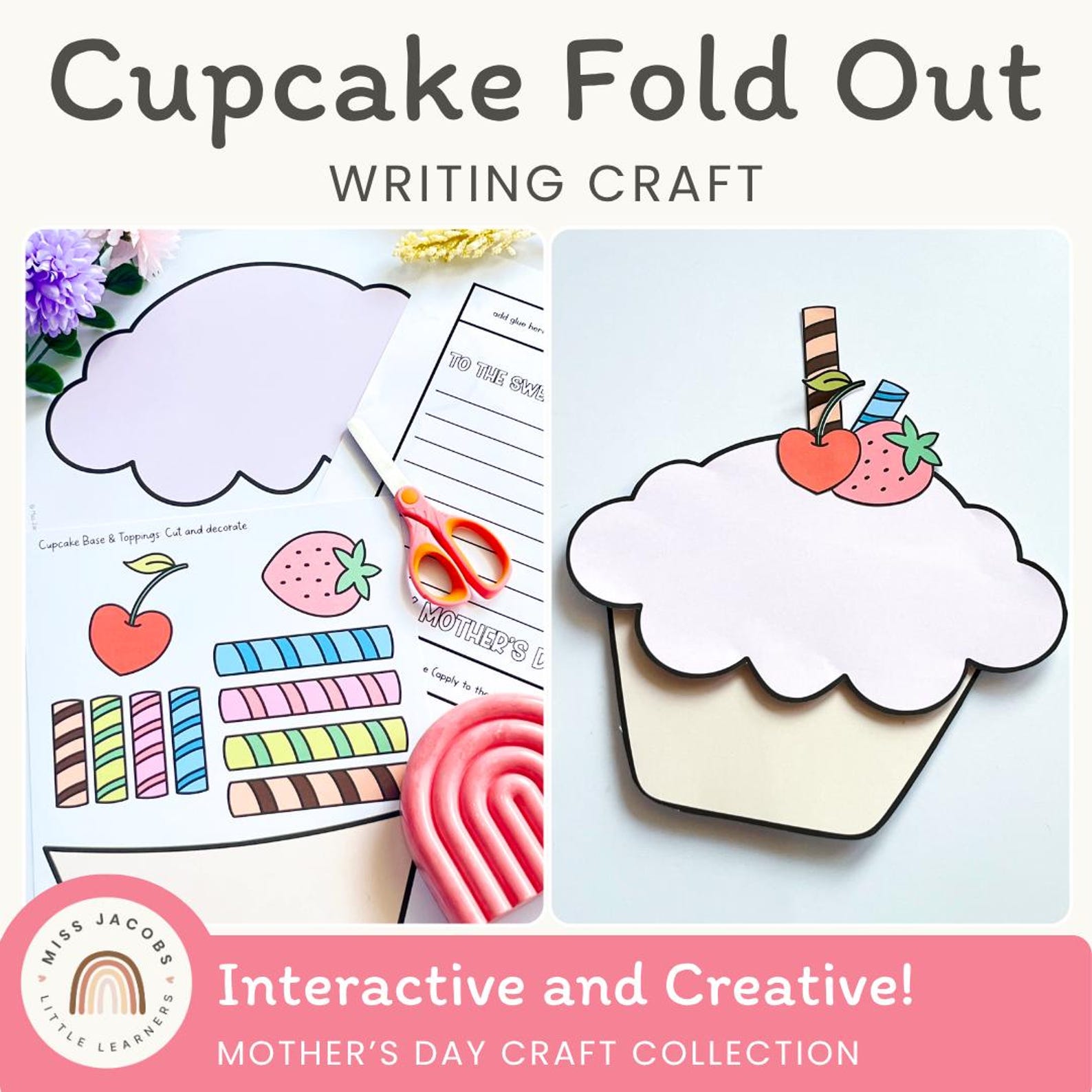 Cupcake Mother’s Day Craft for Kids, Printable Fold Out Writing ...