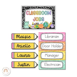 Cutesy Classroom Job Chart Composition Book Theme, Editable Class Job ...