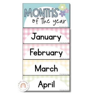 Days and Months Flashcards | Daisy Gingham Pastels Classroom Decor ...