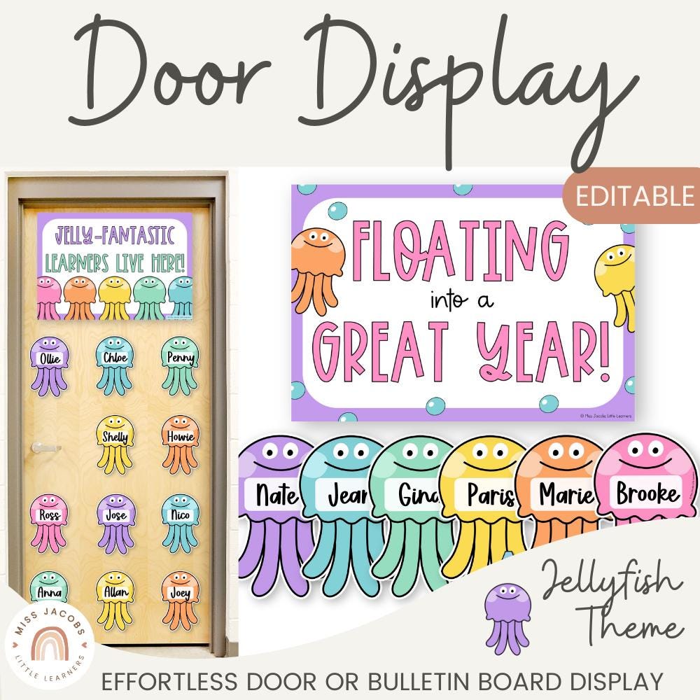 Jellyfish Door Signs & Name Labels, Editable Ocean Theme Classroom ...