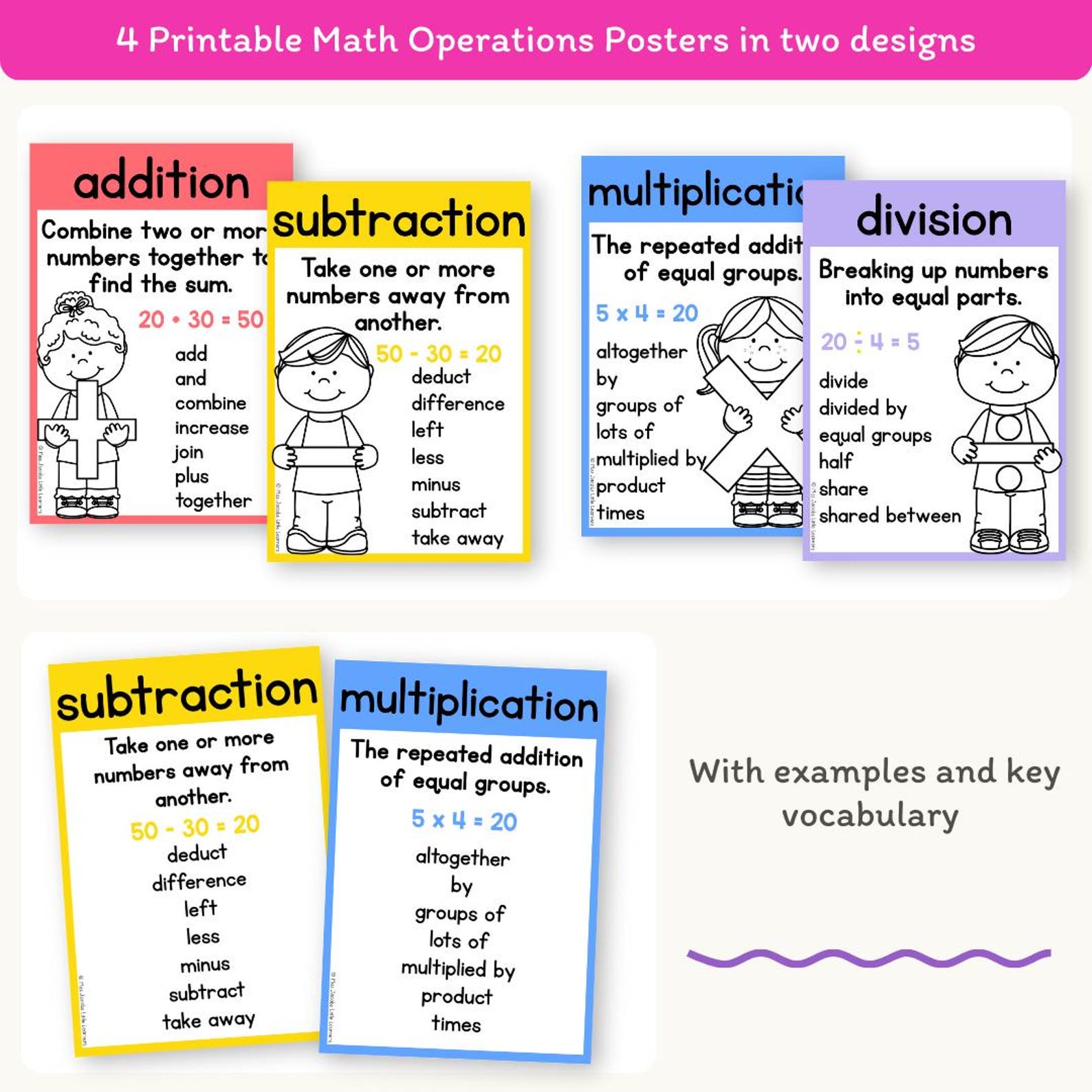 Math Operations Posters | RAINBOW BRIGHTS Classroom Decor - Etsy