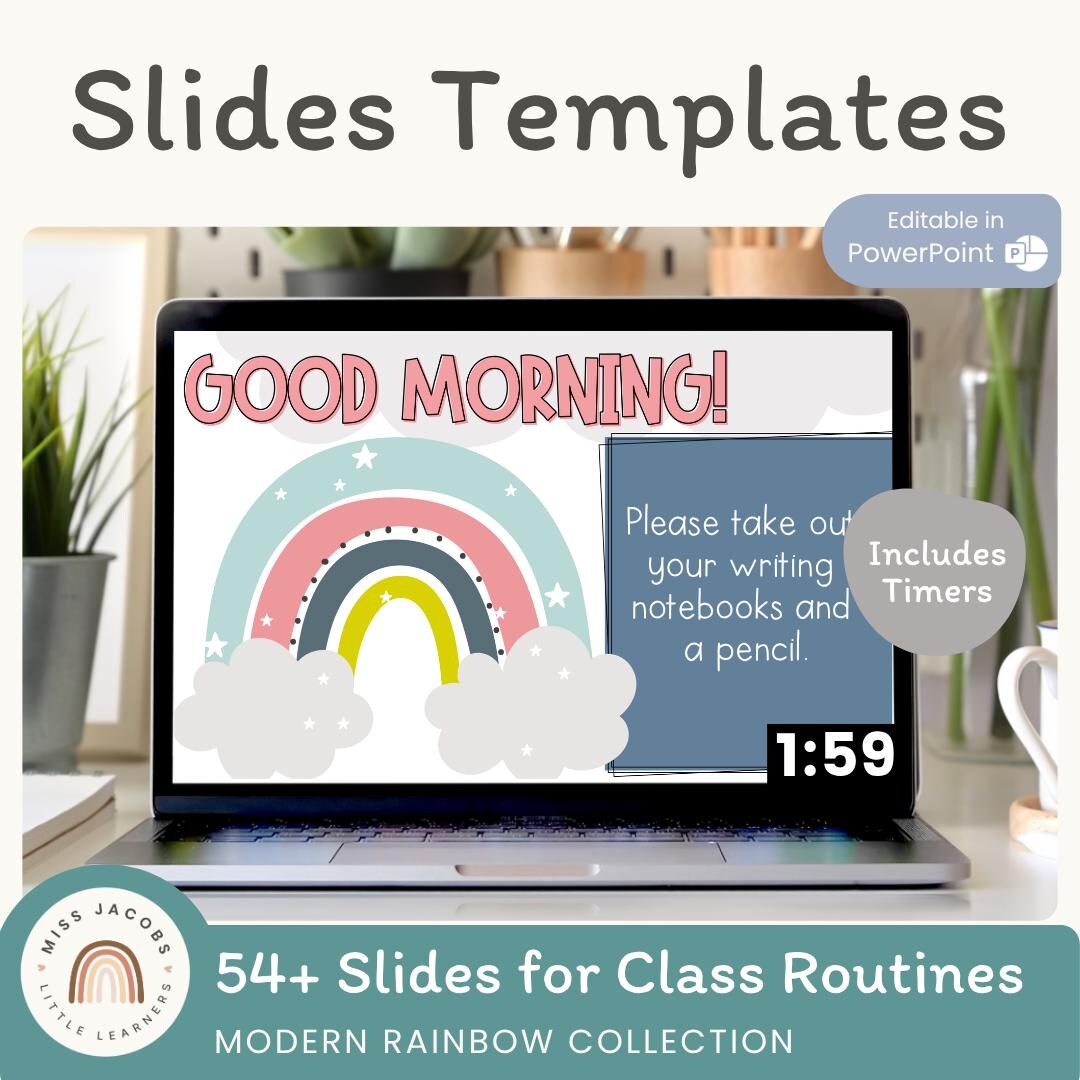 Modern Rainbow Morning Meeting Slides With Timers, Google Slides and ...