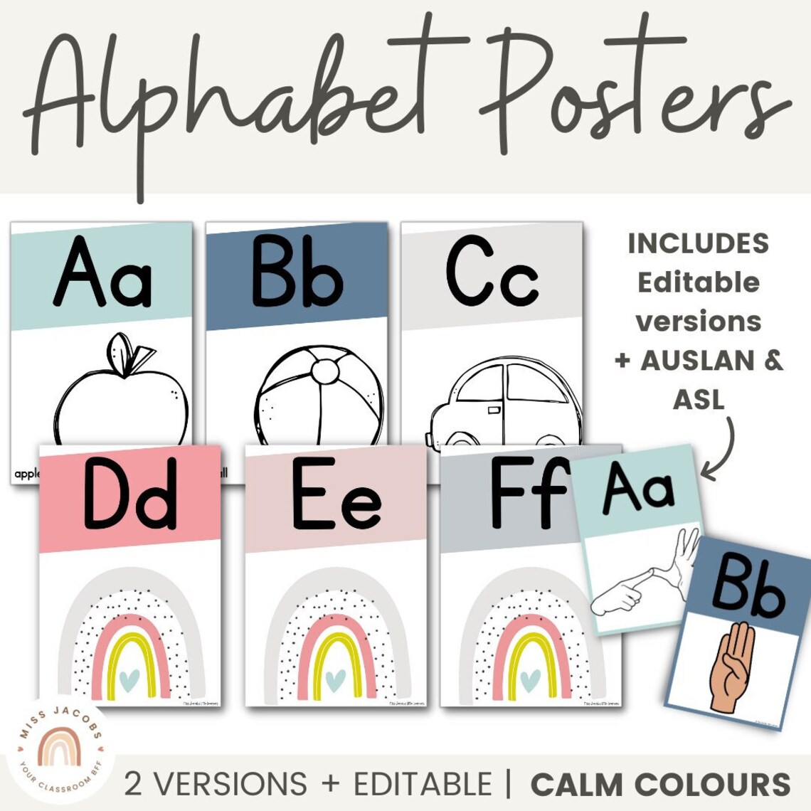 MODERN RAINBOW Alphabet Posters Editable Calm Colors - Etsy
