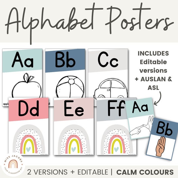 MODERN RAINBOW Alphabet Posters Editable Calm Colors - Etsy