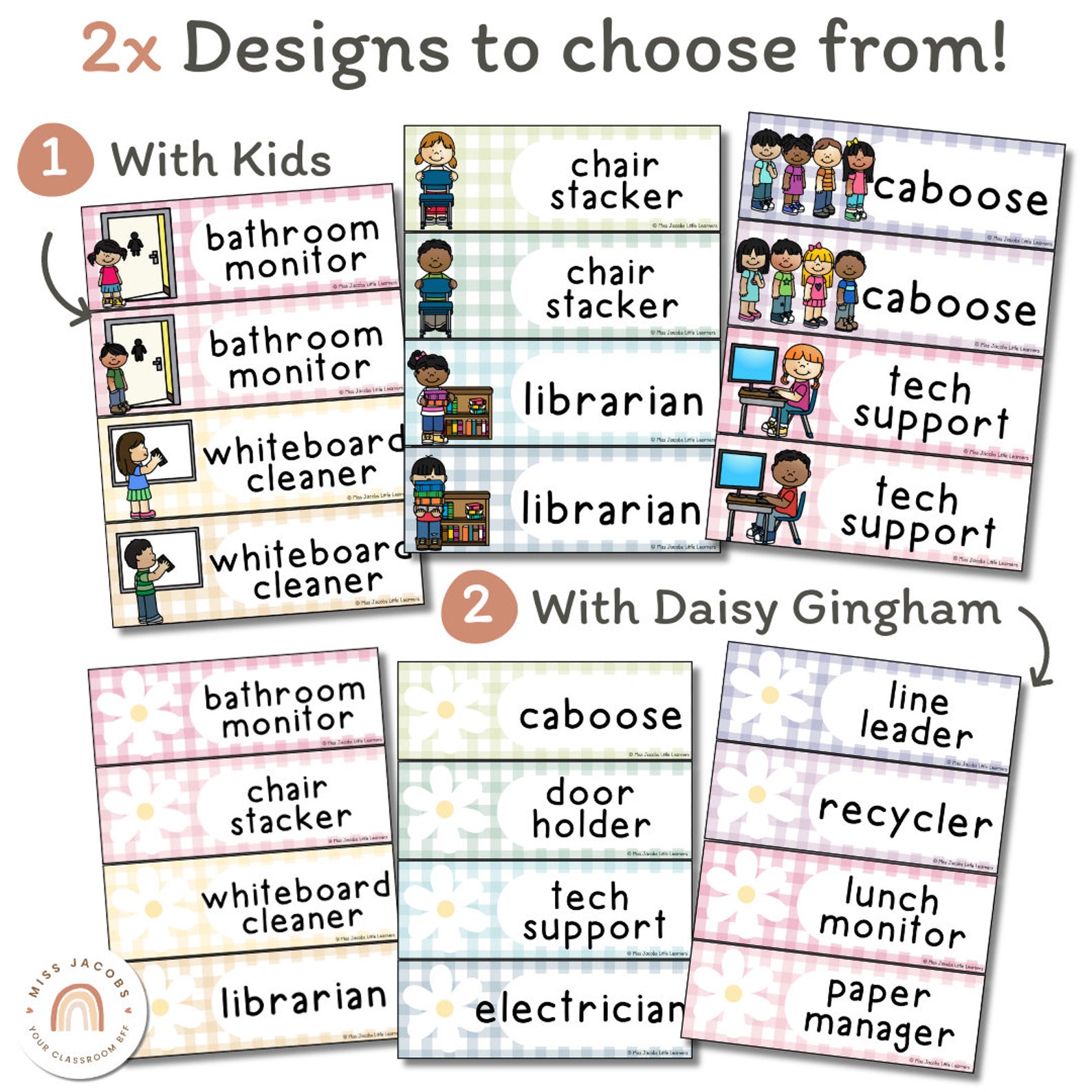 Classroom Jobs Display | Daisy Gingham Pastels Classroom Decor ...