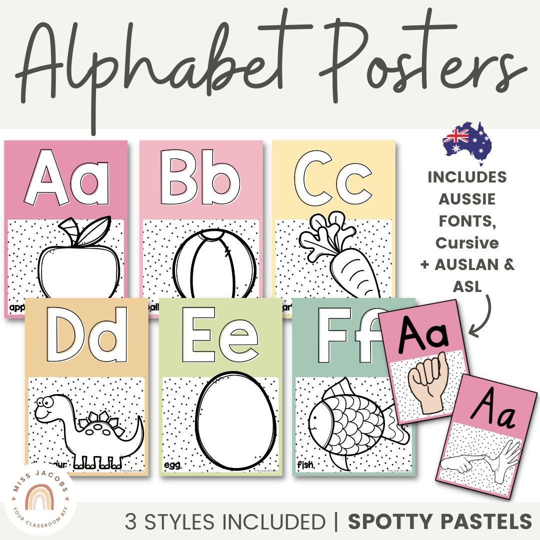 Alphabet Posters | SPOTTY PASTELS | Muted Rainbow Decor | Editable - Etsy