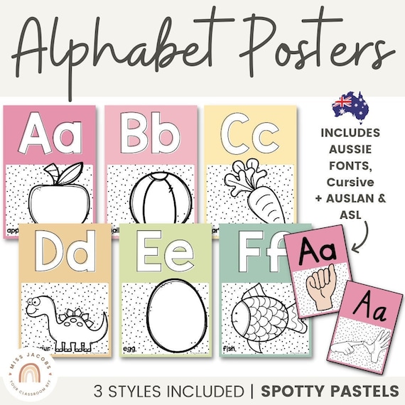 Alphabet Posters SPOTTY PASTELS Muted Rainbow Decor - Etsy