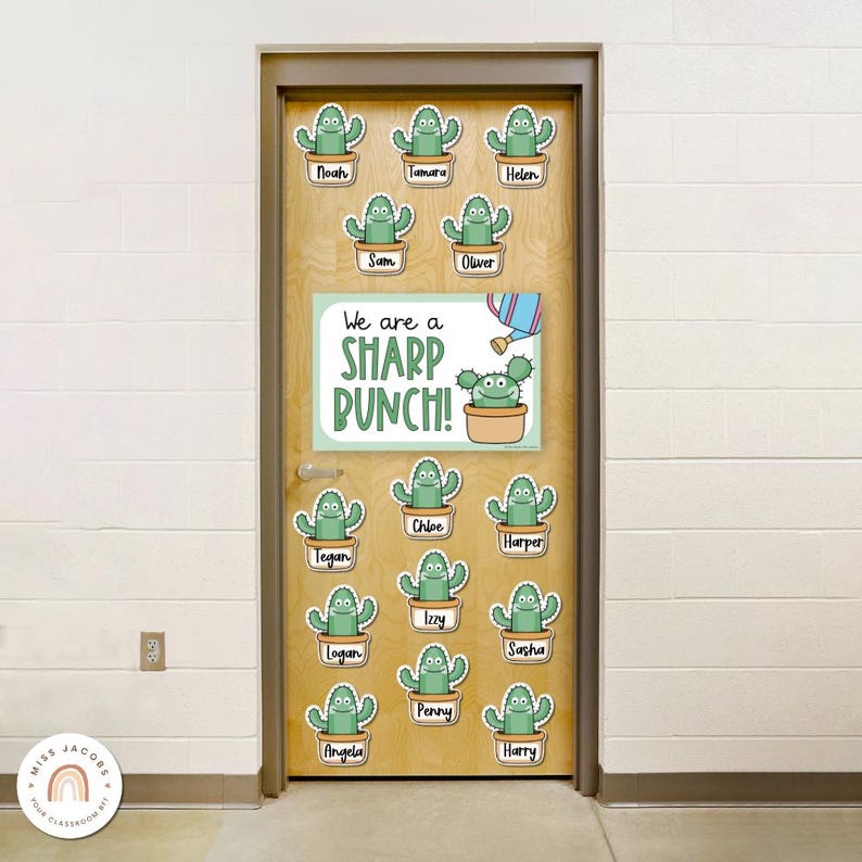 Succulent Cactus Door Display, Editable Welcome Sign and Name Tags ...