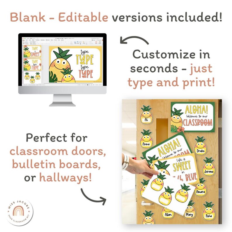 Tropical Pineapple Door Decor for Classroom, Editable Welcome Door ...
