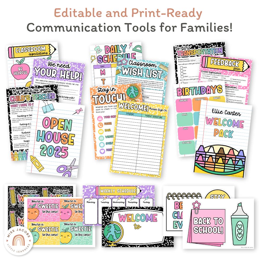Cutesy Open House Forms Bundle, Editable Meet the Teacher Night Parent ...