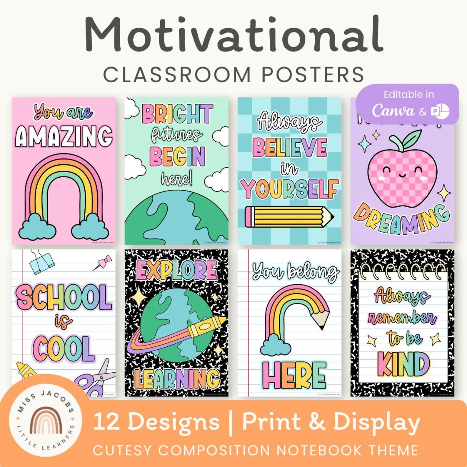 Cutesy Inspirational Classroom Posters, Composition Book Motivational ...
