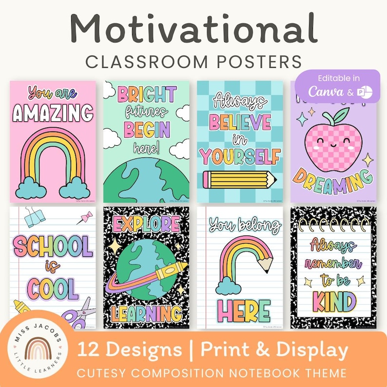 Cutesy Inspirational Classroom Posters, Composition Book Motivational ...