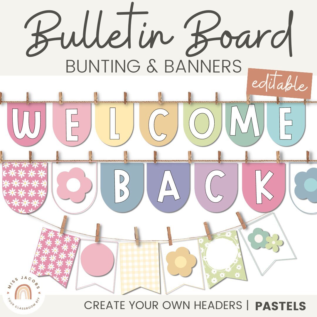 Bunting and Display Banners Daisy Gingham Pastels Classroom Decor ...