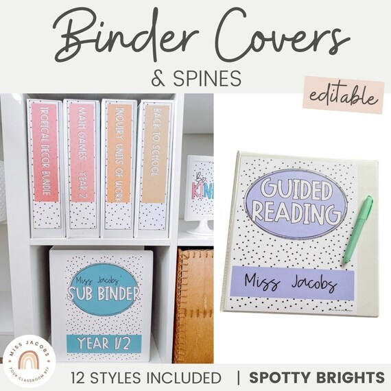 Binder Covers and Spines SPOTTY BRIGHTS Editable - Etsy