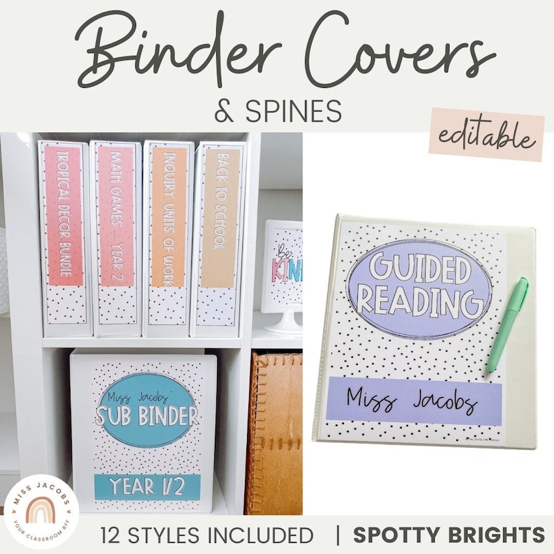 Binder Covers and Spines SPOTTY BRIGHTS Editable - Etsy