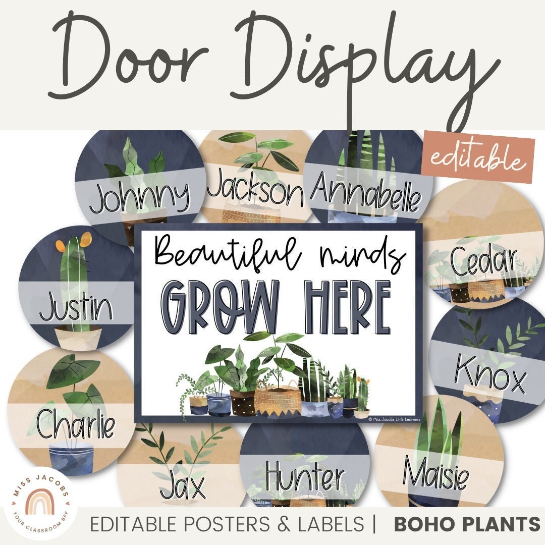Modern Boho Plants Door Display | Editable Rustic Classroom Decor - Etsy