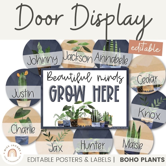 Modern Boho Plants Door Display Editable Rustic Classroom - Etsy