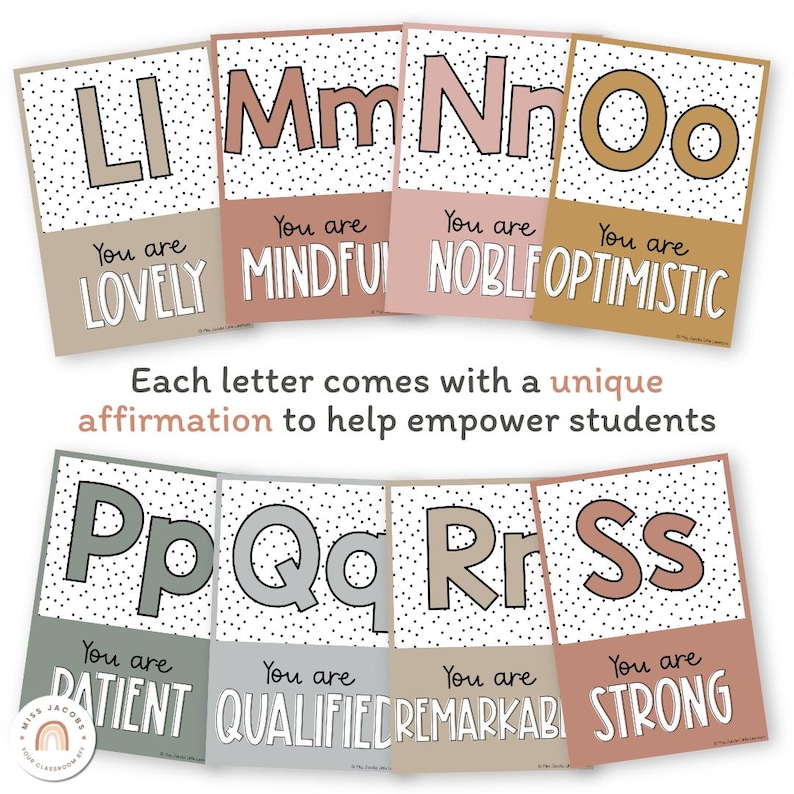 Spotty Boho Affirmation Alphabet Posters, Editable Classroom Decor ...
