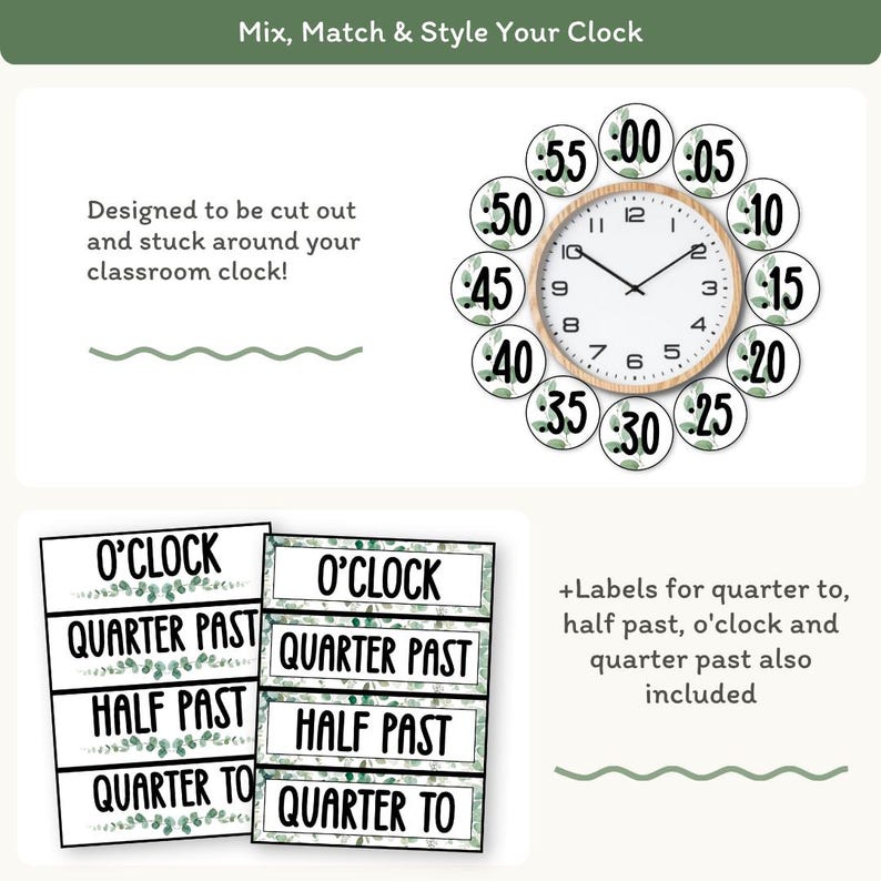 Clock Labels for Classroom, Minute Numbers & Time Phrases, Editable ...