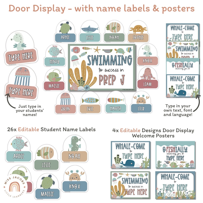 Cute Sea Life Classroom Labels Bundle | Editable Student Name Tags ...