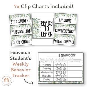 Behavior Clip Chart With Tracker, Editable Modern Botanical Classroom ...
