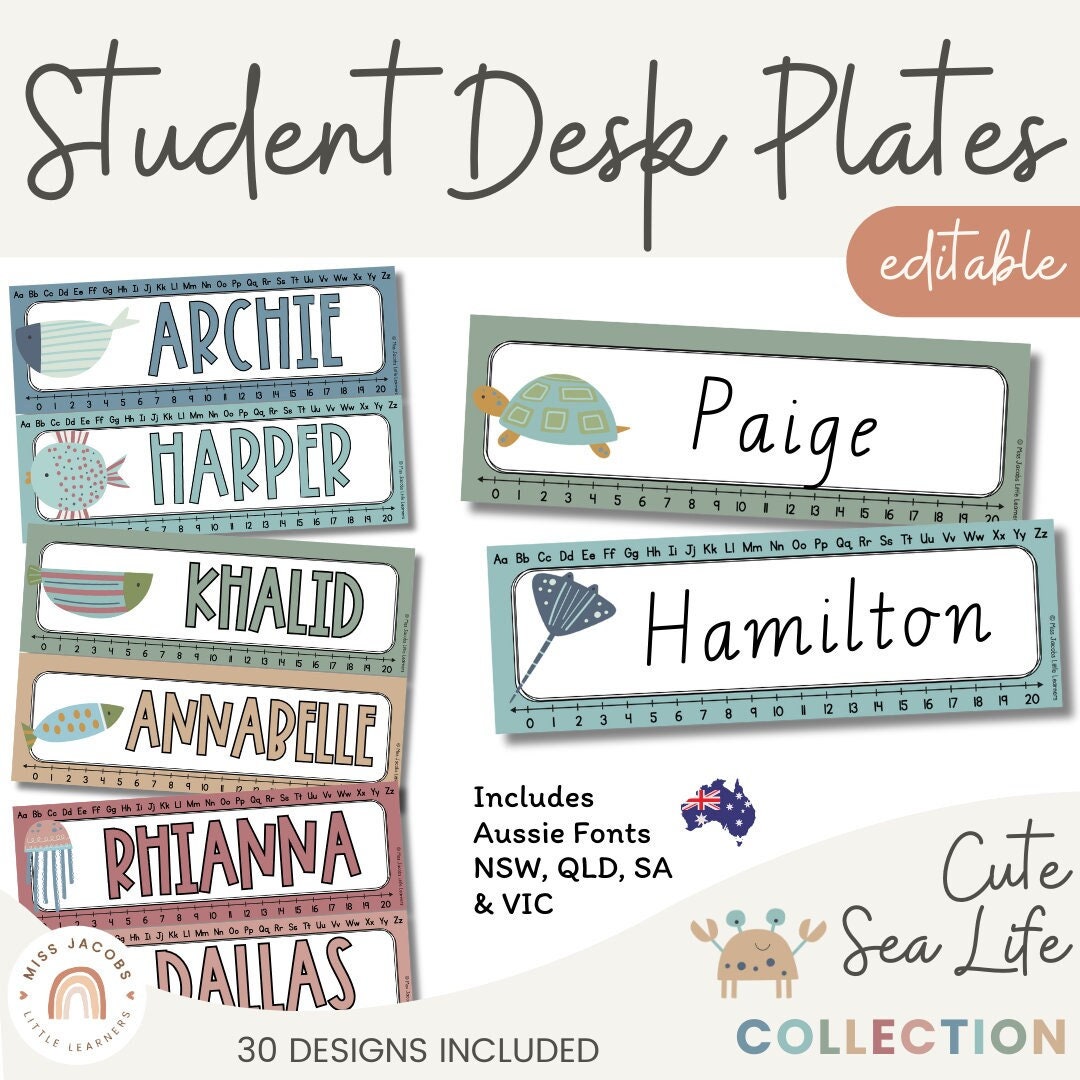 Student Desk Plates & Supply Labels | Cute Sea Life Classroom Decor - Etsy