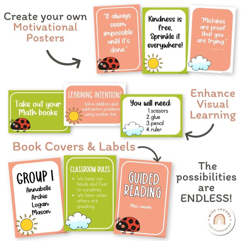 Spring Ladybug Classroom Decor Bundle, Editable Nature Theme Essentials ...