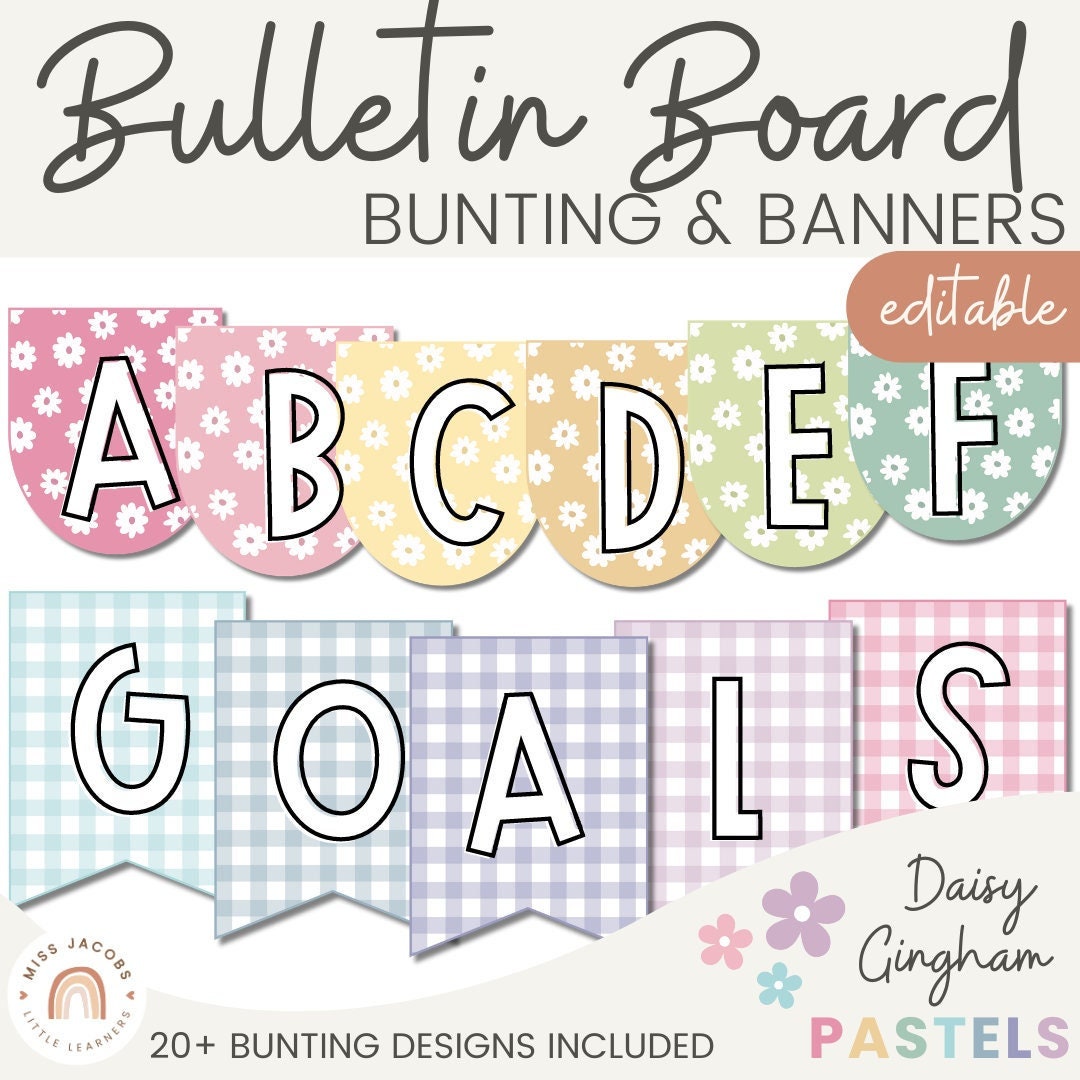 Bunting and Display Banners | Daisy Gingham Pastels Classroom Decor ...