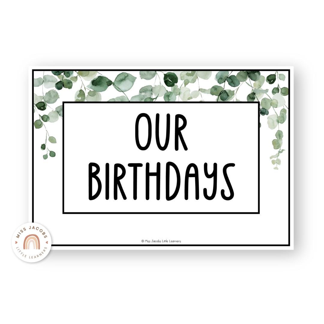Birthday Display Chart, Editable Botanical Student Celebration Board ...