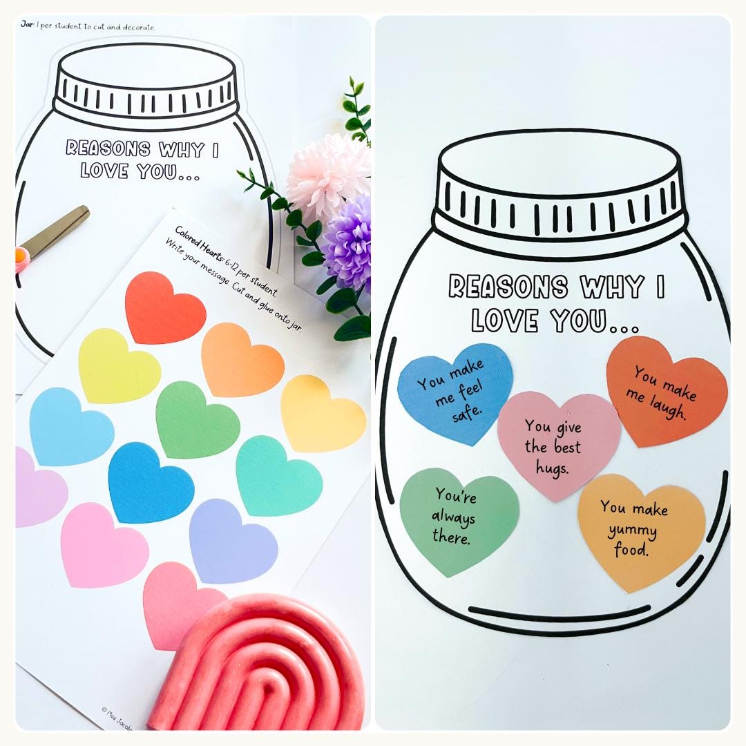 Jar of Hearts Mother’s Day Craft, Printable Gratitude Jar, Keepsake ...