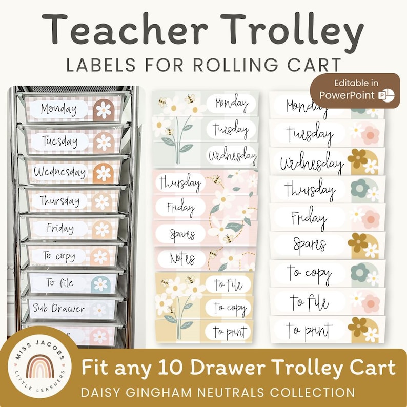 Teacher Trolley Labels | 10 Drawer Cart Labels in Daisy Gingham ...