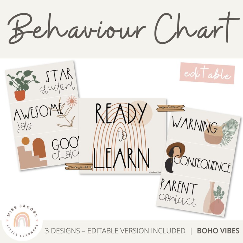 BOHO VIBES Behavior Chart Editable Desert Neutral - Etsy