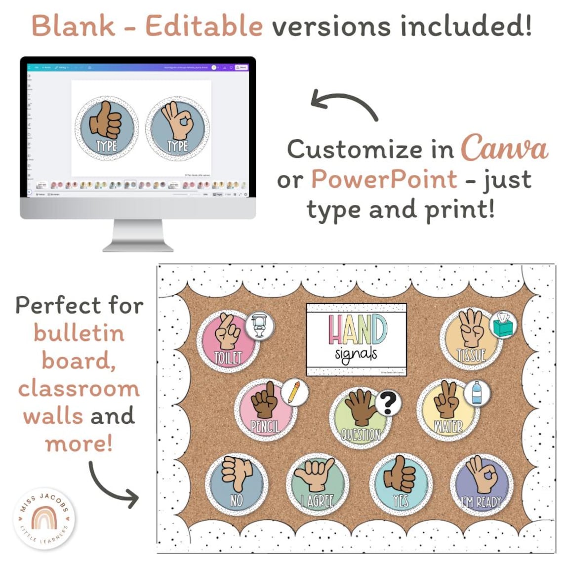 Hand Signals Posters | SPOTTY PASTELS Classroom Decor | EDITABLE - Etsy