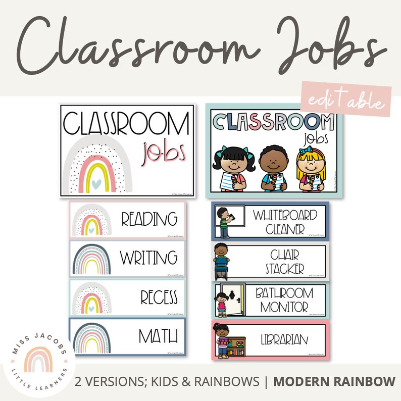 MODERN RAINBOW Classroom Jobs Display | Editable | Calm Colors ...