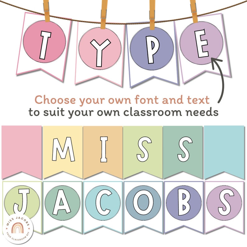 Bulletin Board Bunting | PASTELS | Editable - Etsy
