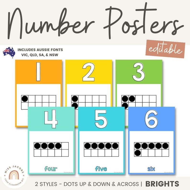 Number Posters BRIGHTS Classroom Decor - Etsy