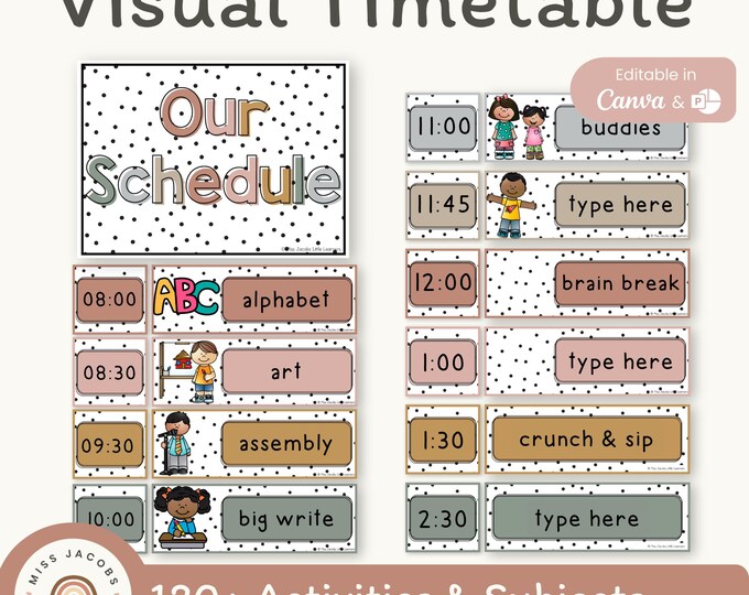 Visual Timetable and Daily Schedule | Spotty Boho Classroom Decor ...