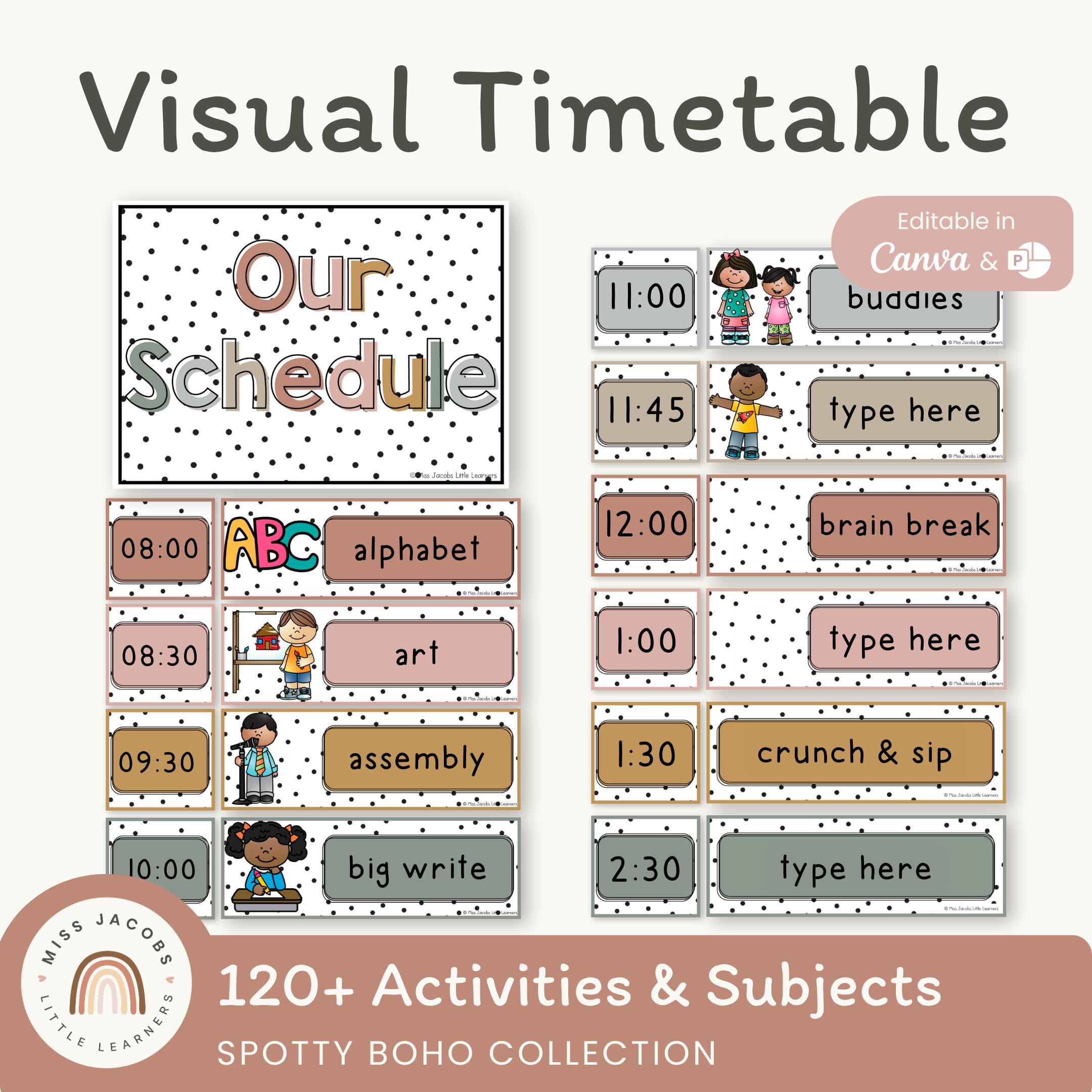 Visual Timetable and Daily Schedule | Spotty Boho Classroom Decor ...