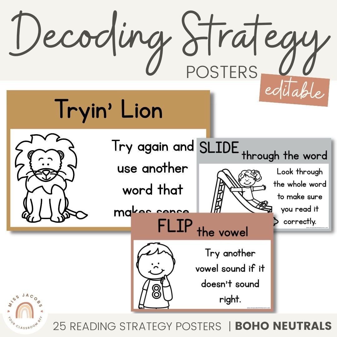 NEUTRAL Decoding Reading Strategy Posters | Boho Color Palette ...