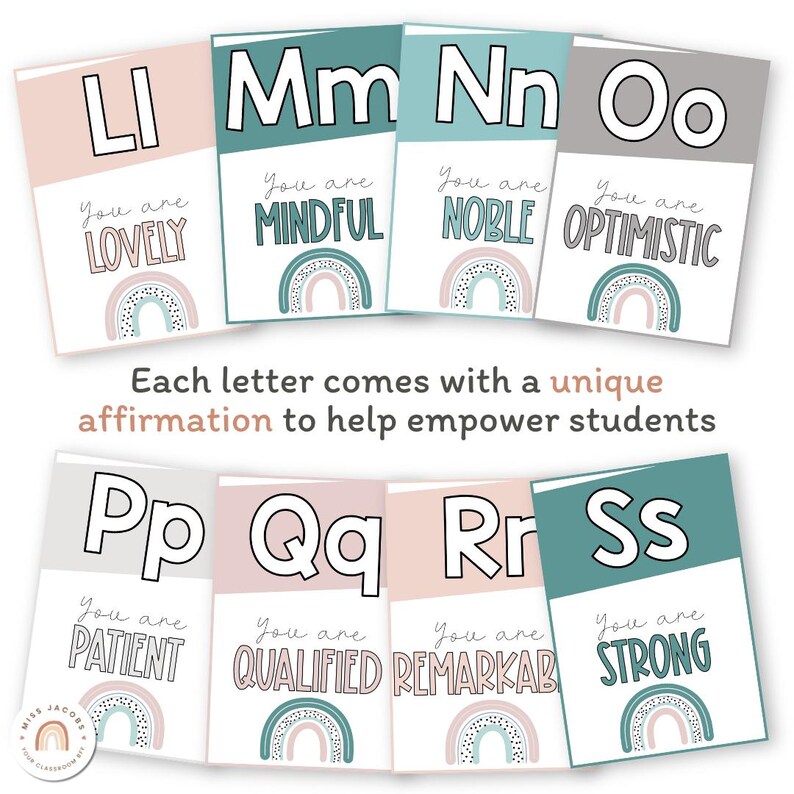 Affirmation Alphabet Poster Modern Rainbow, Calming Classroom Decor ...