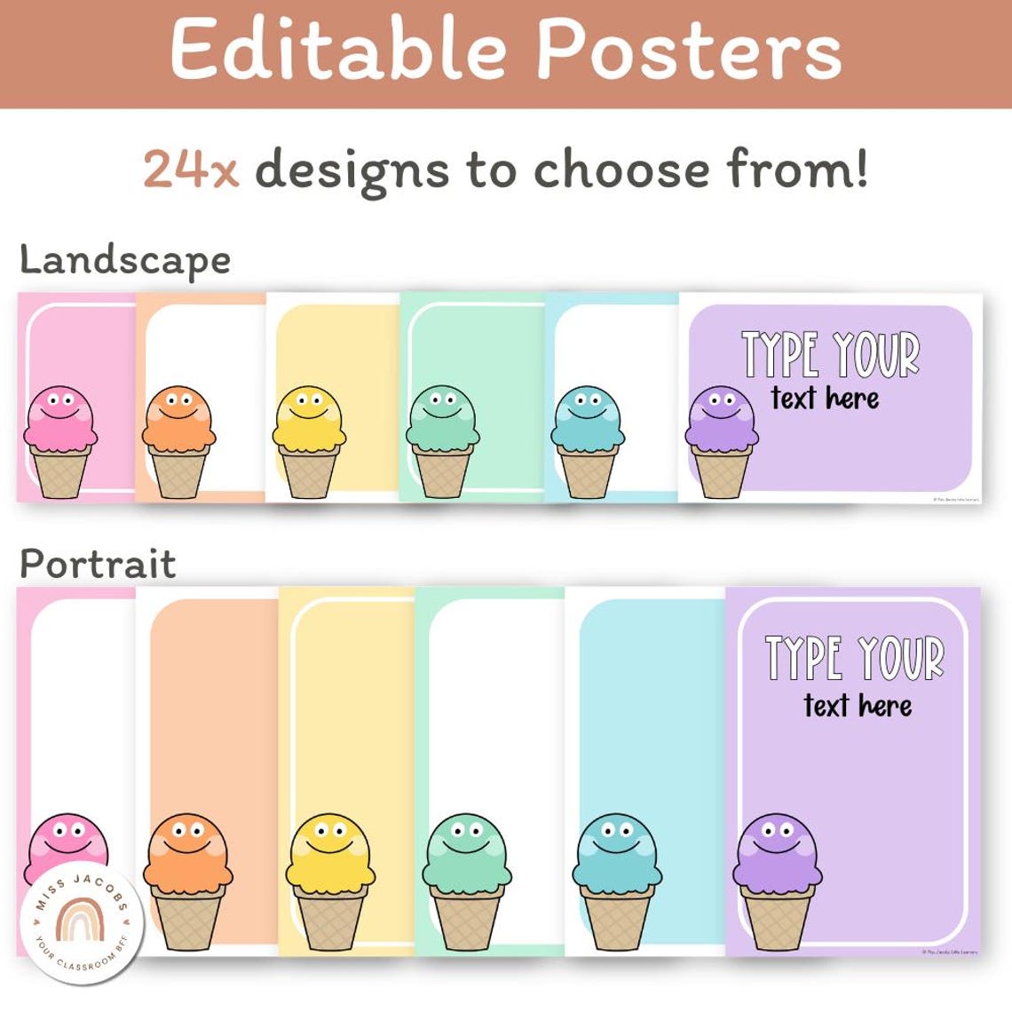 Pastel Ice Cream Classroom Decor Bundle, Editable Teacher Essentials ...