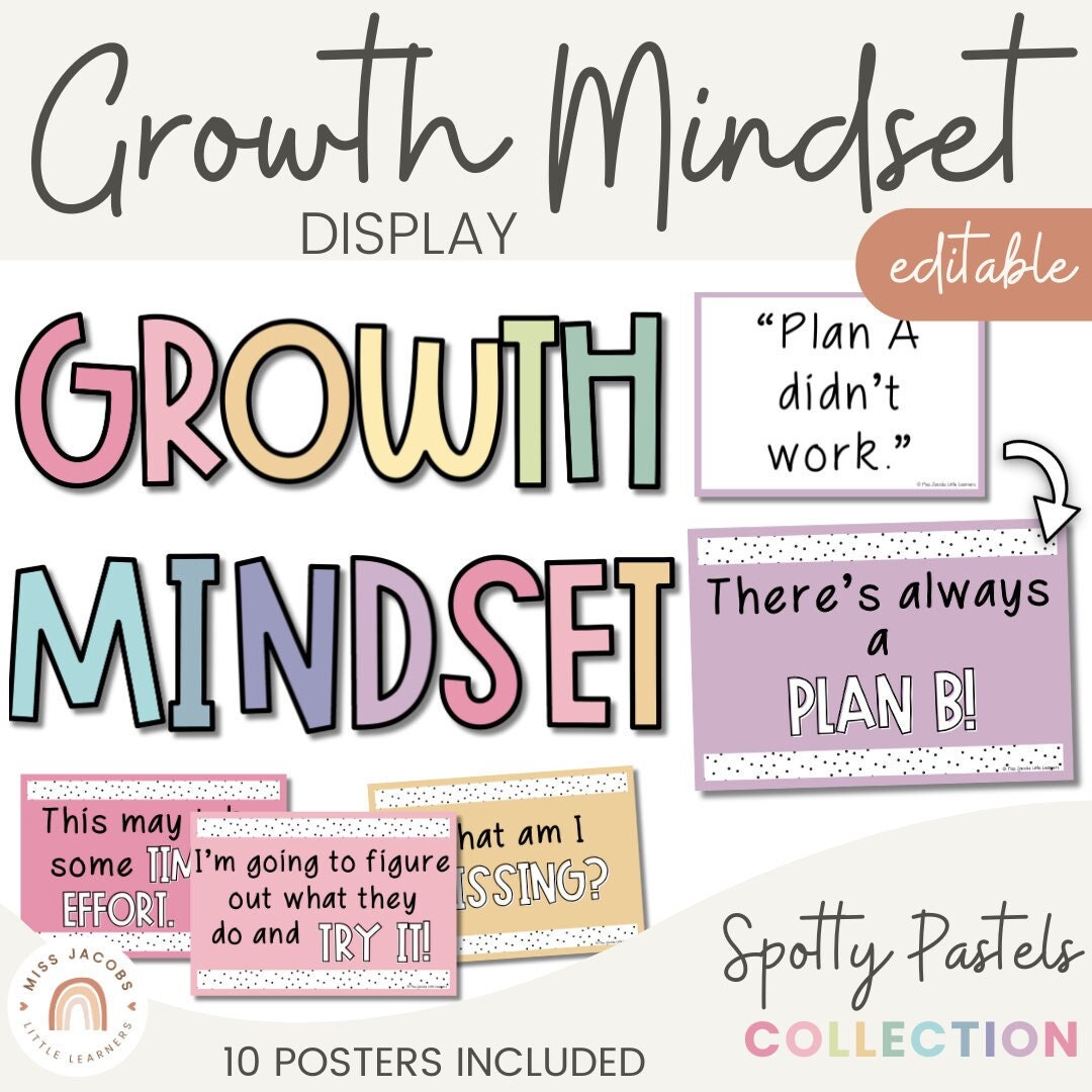 SPOTTY PASTELS Growth Mindset Posters | Muted Rainbow Classroom Decor ...
