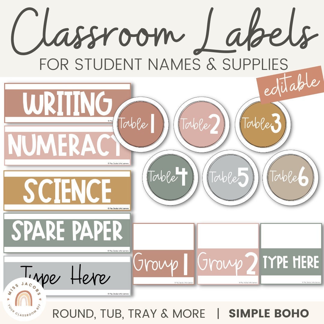 Classroom Labels | SIMPLE BOHO | Editable - Etsy